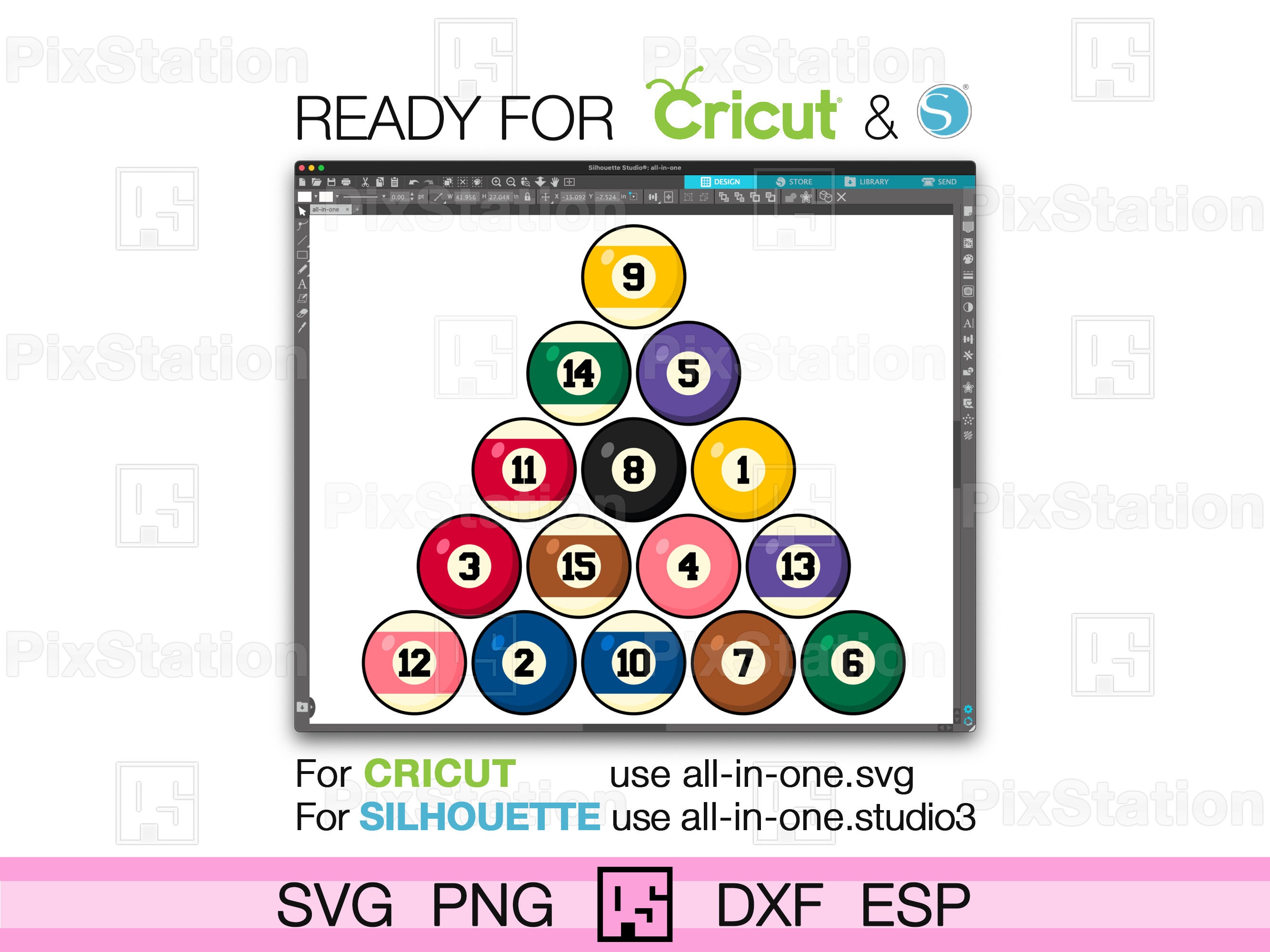 Pool Balls SVG Bundle: Billiard Clipart, Cricut & Silhouette Cut Files ...