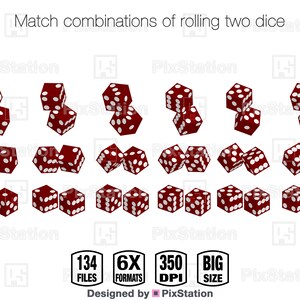 Two Dice Match Combinations Svg, Dice Set Svg, Dice Rolling Svg, Red ...