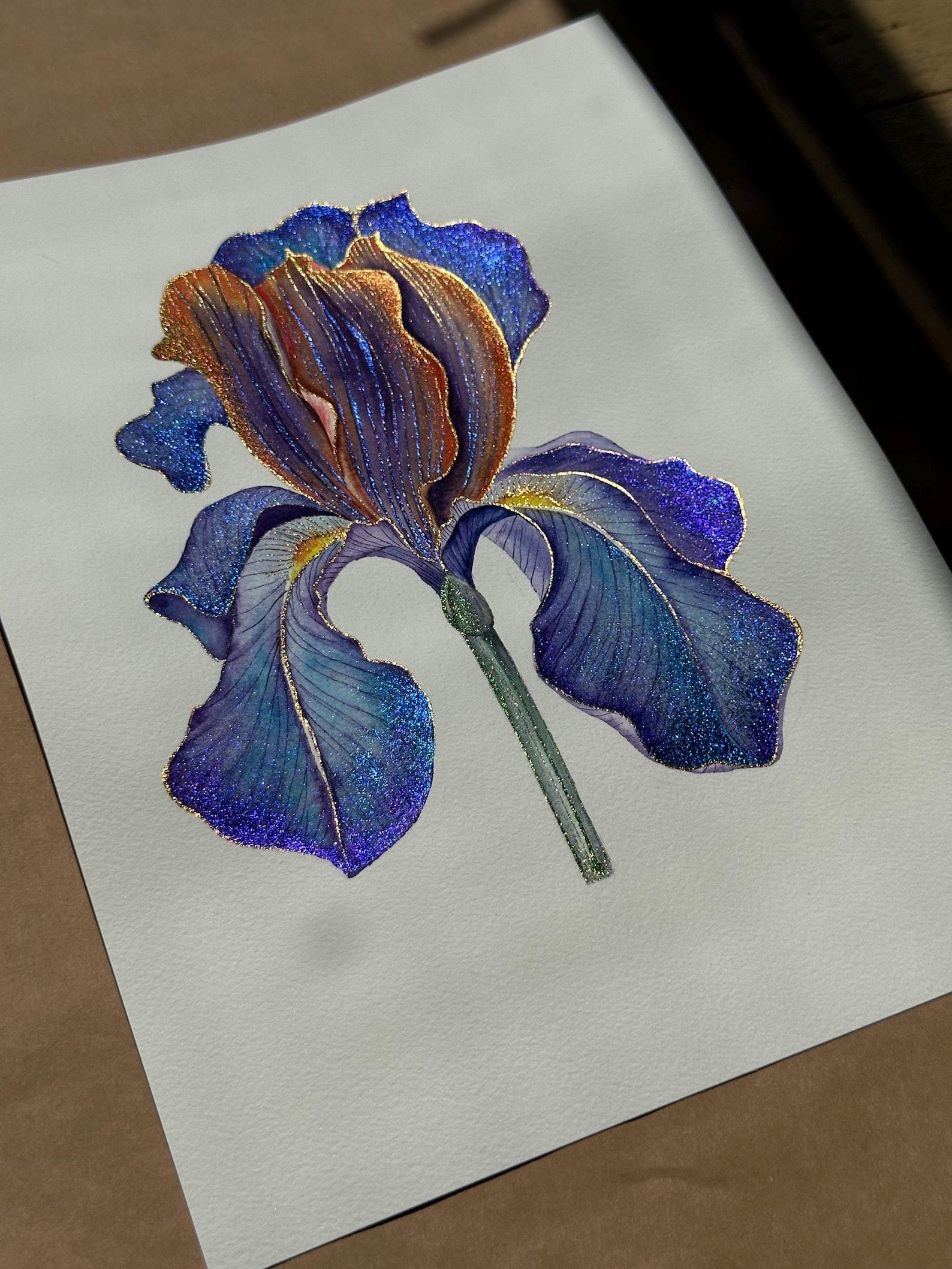 Shimmering Purple Iris – Metallic Watercolor Flower Art (original, Not ...