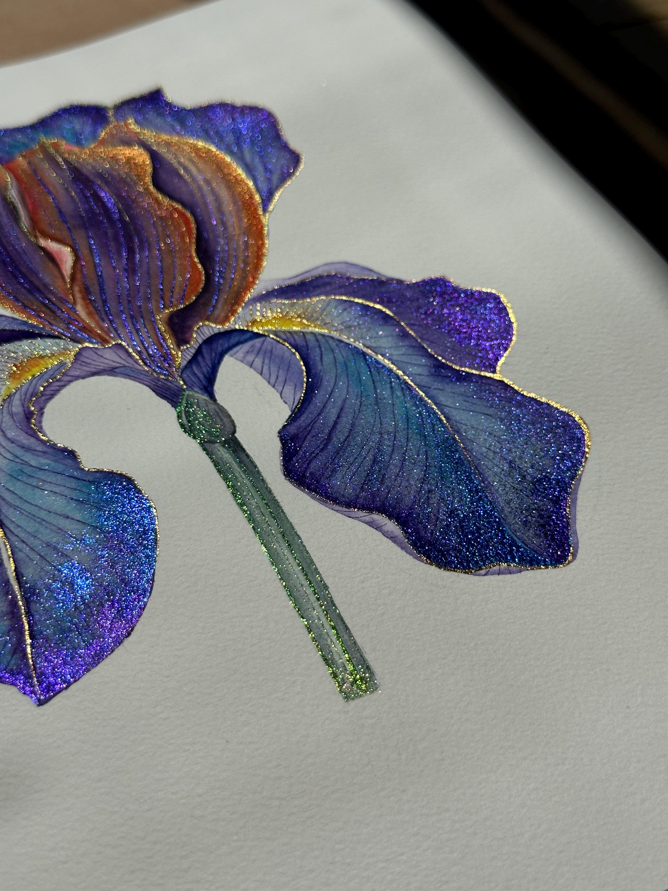 Shimmering Purple Iris – Metallic Watercolor Flower Art (original, Not ...