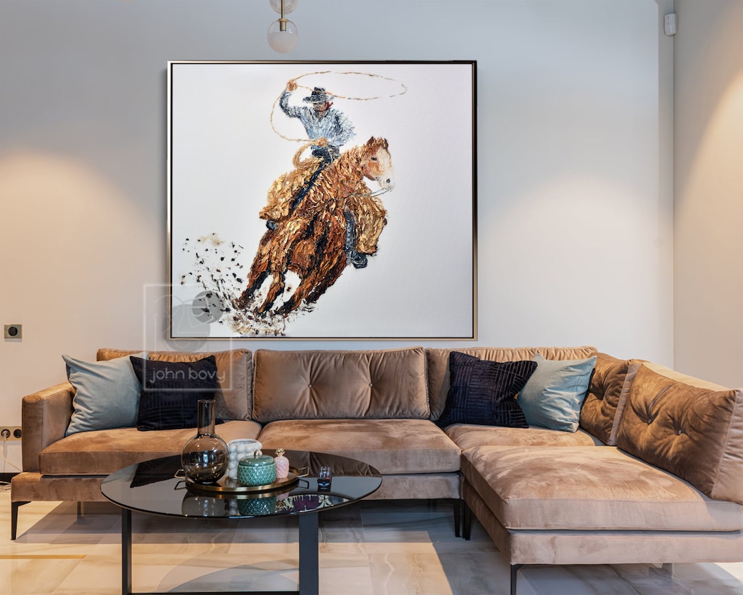 Extra Large Cowboy Painting Western Acrylic Painting on Canvas Texas ...