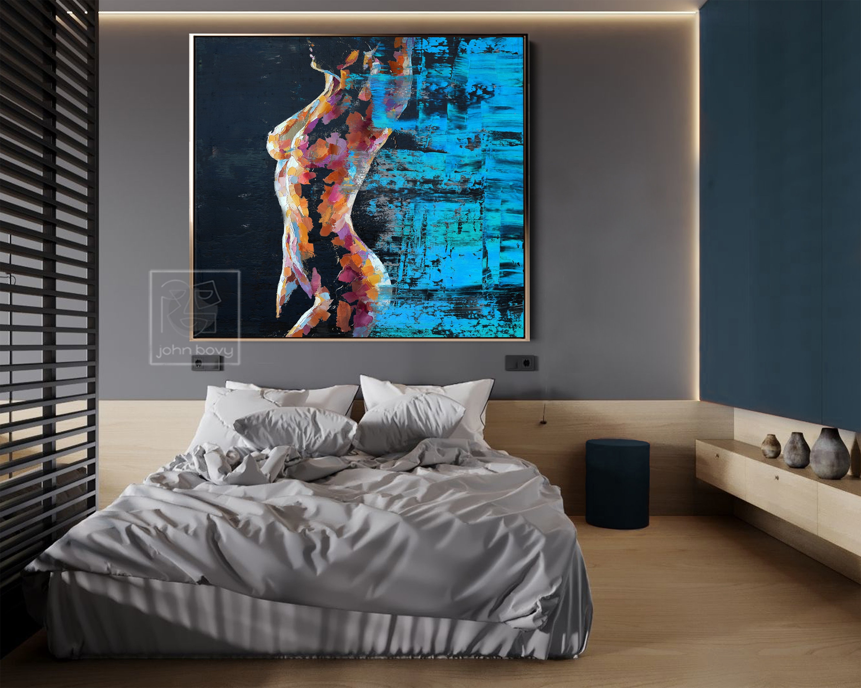 Nude Painting Colorful Over The Bed Erotic Women Art Bedroom Etsy