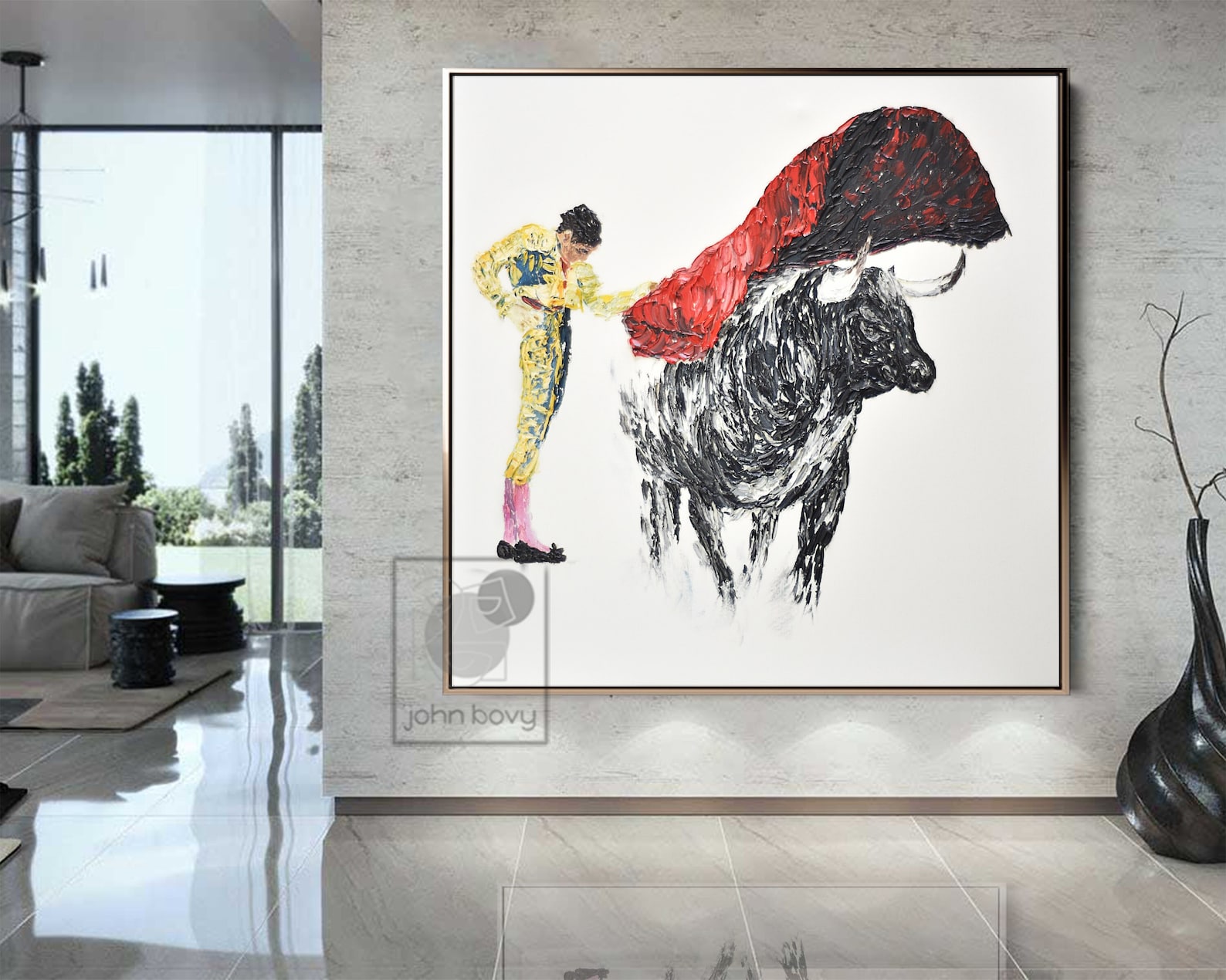 Large Abstract Matador Oil Painting Bull Fighting Wall Art Impasto ...