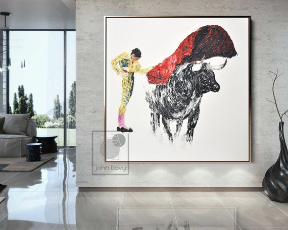 Large Abstract Matador Oil Painting Bull Fighting Wall Art - Etsy