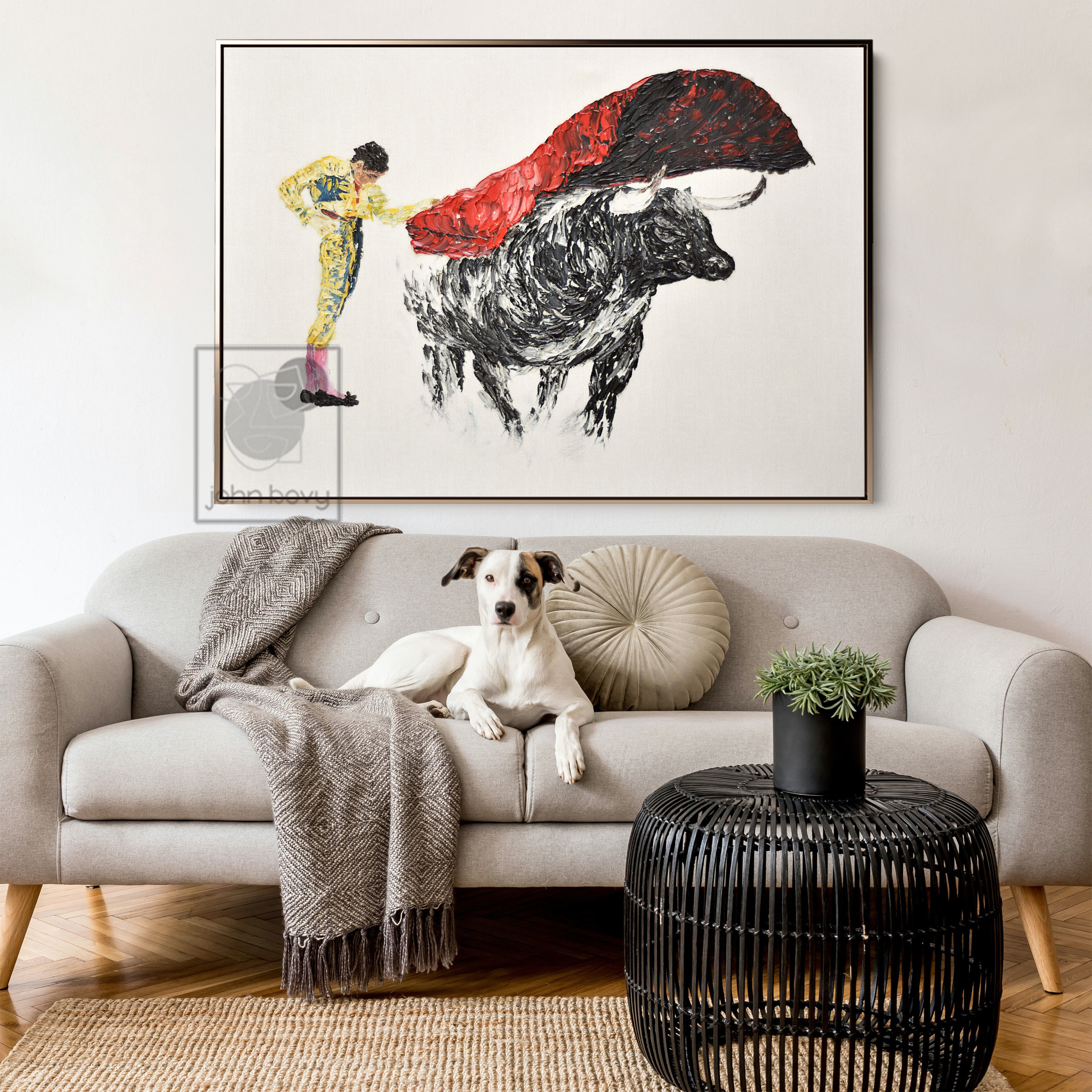 Large Abstract Matador Oil Painting Bull Fighting Wall Art Impasto ...