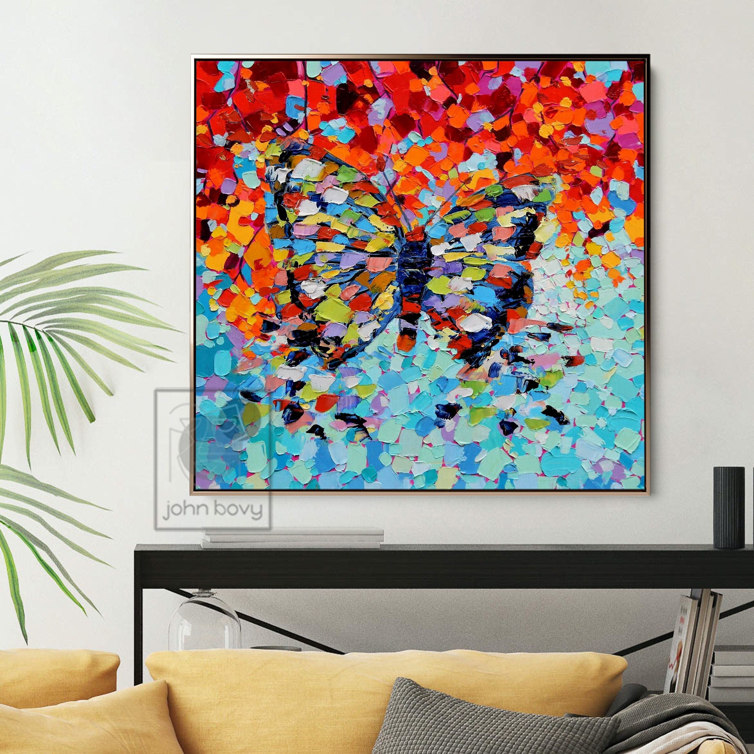 Butterfly Large Canvas Wall Art Abstract Extra Colorful Butterfly Oil ...