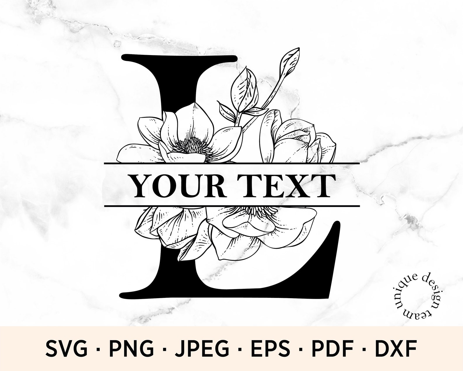 Flower Split Letter L, Personal Floral Letter SVG, Monogram Font ...