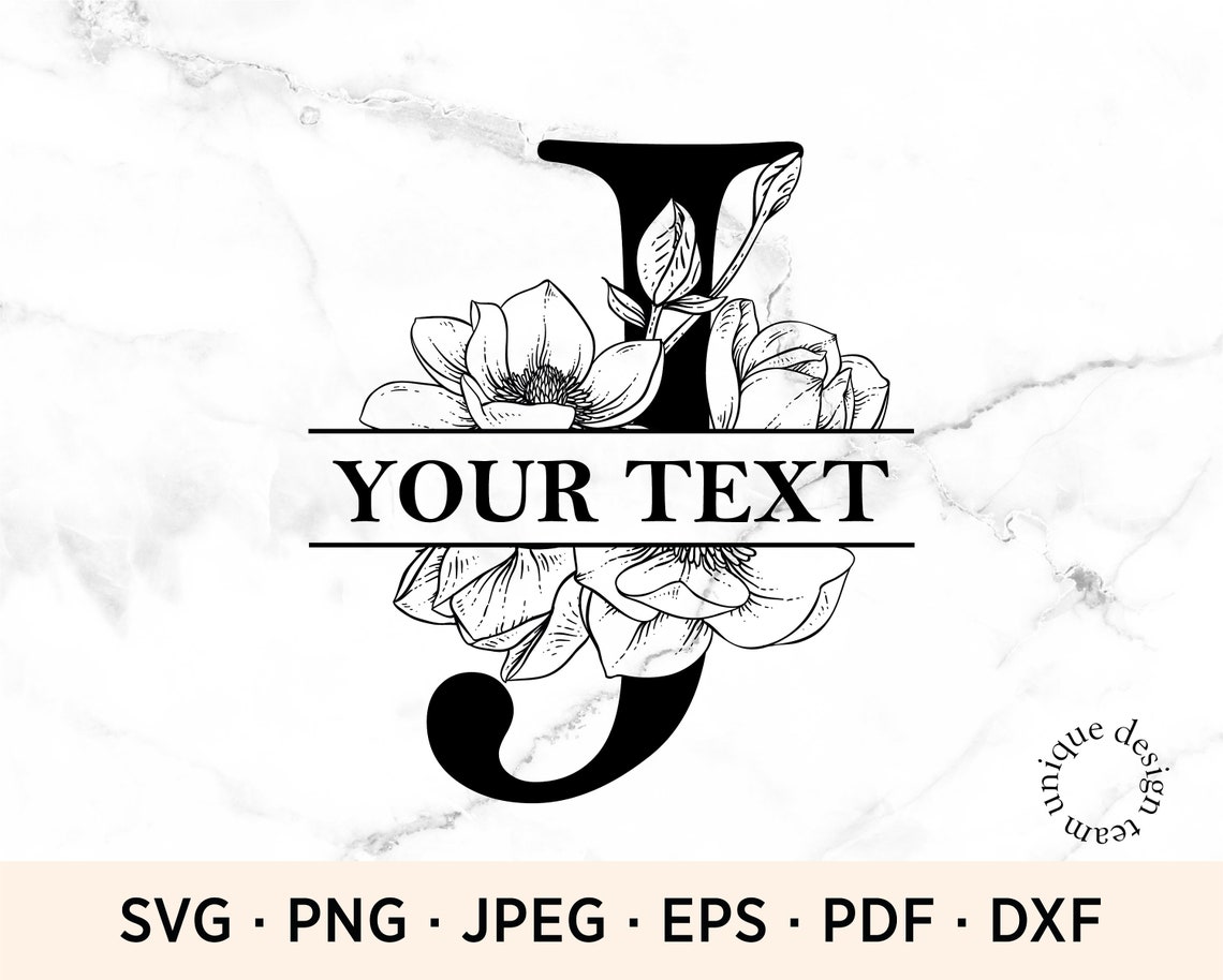 Flower Split Letter J, Personal Floral Letter SVG, Monogram Font ...