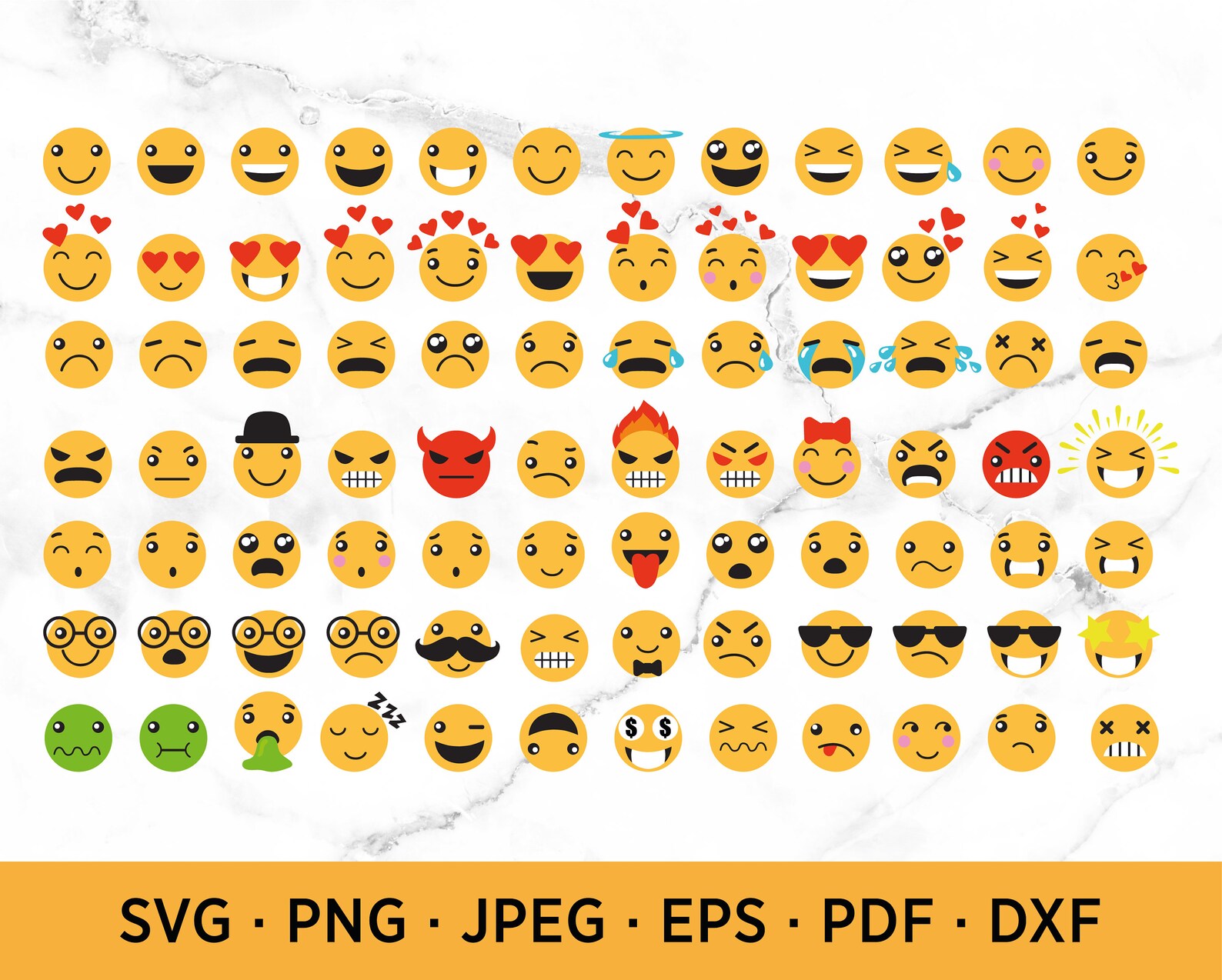 Emoji Collection Svg, Emoji Svg, Emoji Svg Files, Emoji Clipart, Smiley ...