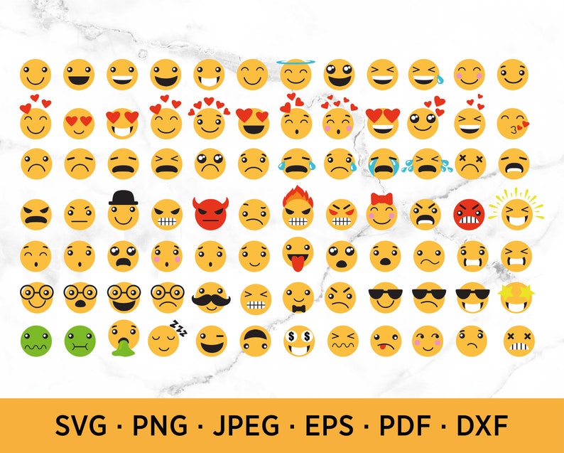 Emoji Collection Svg, Emoji Svg, Emoji Svg Files, Emoji Clipart, Smiley ...