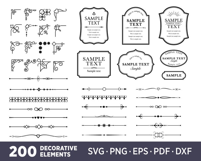200 Decorative Elements SVG, Frame Bundle SVG, Wreath Svg Bundle ...