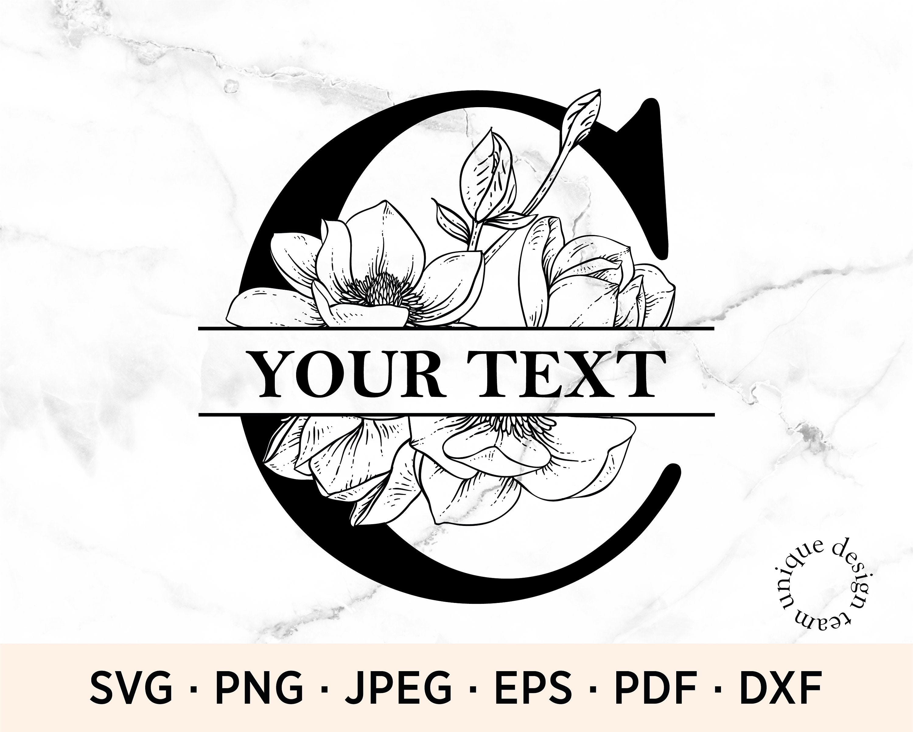 Flower Split Letter C, Personal Floral Letter SVG, Monogram Font ...