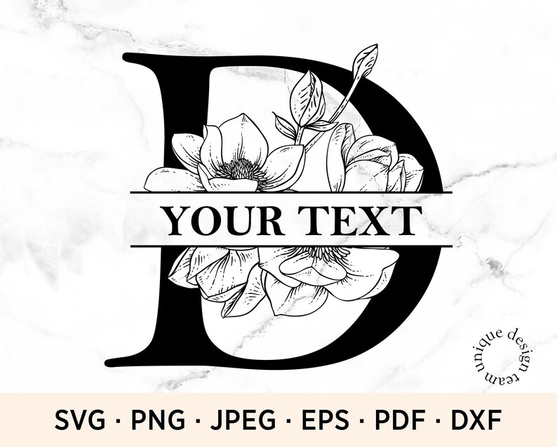 Flower Split Letter D, Personal Floral Letter SVG, Monogram Font ...