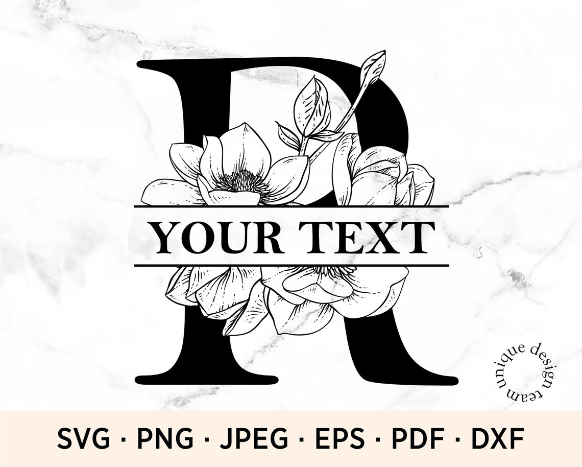Flower Split Letter R, Personal Floral Letter SVG, Monogram Font ...
