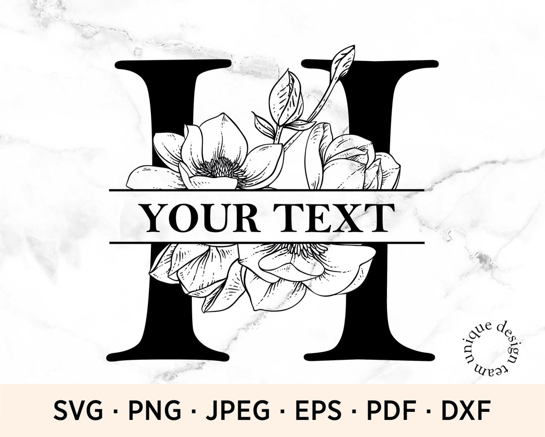 Flower Split Letter H, Personal Floral Letter SVG, Monogram Font ...