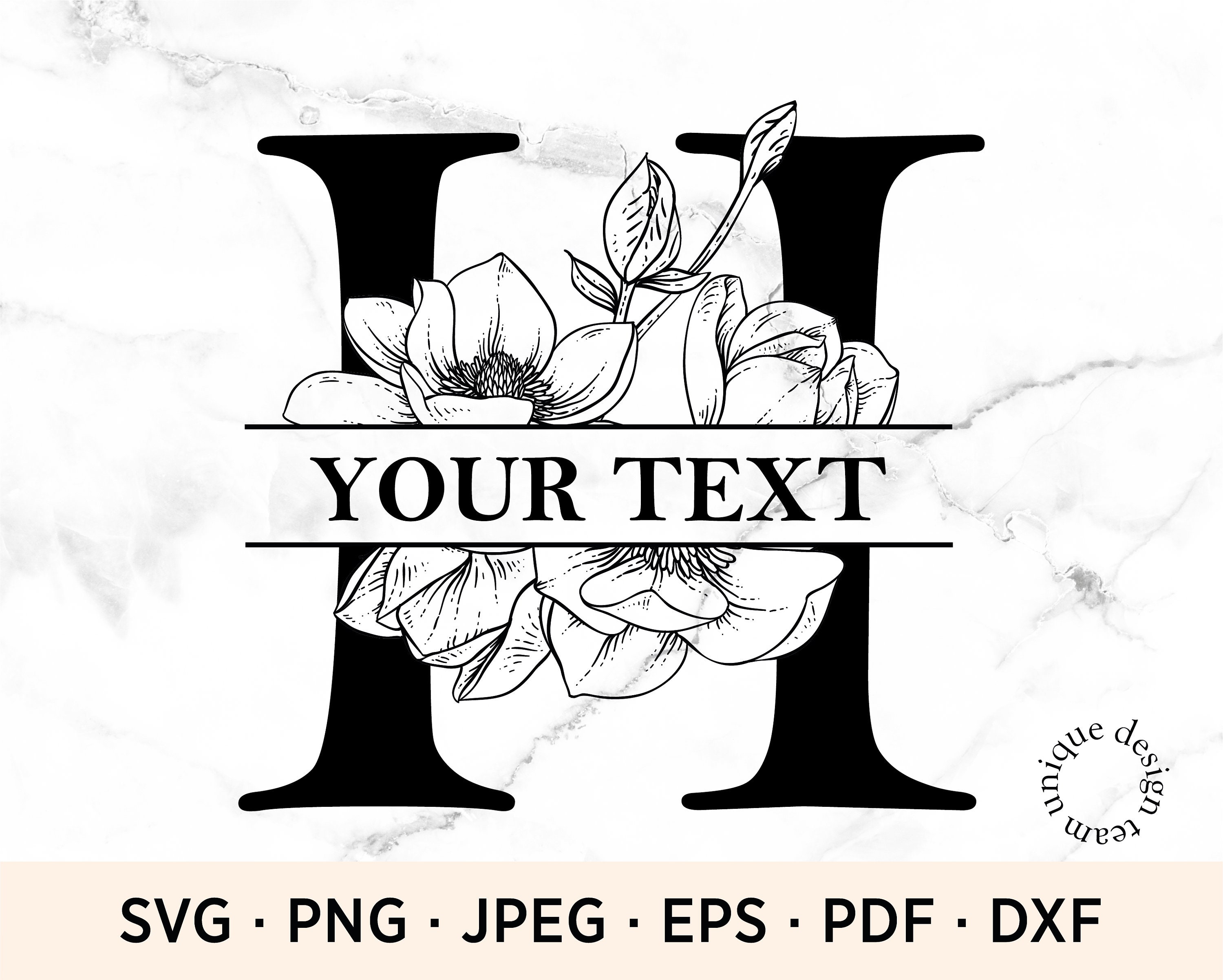 Flower Split Letter H, Personal Floral Letter SVG, Monogram Font ...