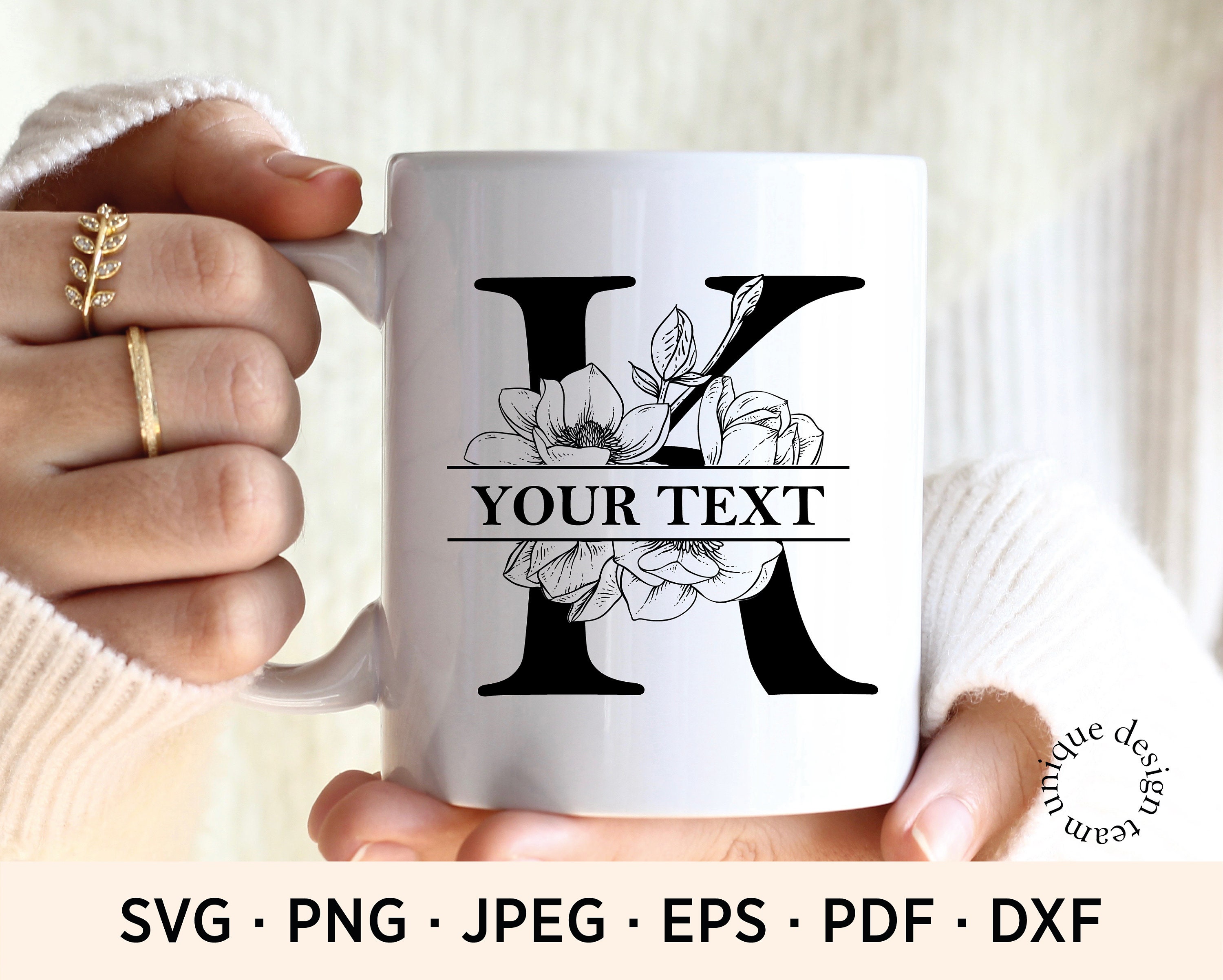 Flower Split Letter K, Personal Floral Letter SVG, Monogram Font ...