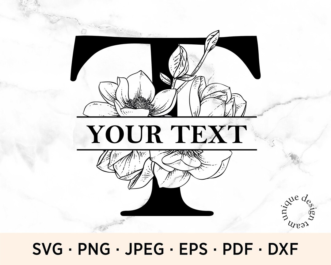 Flower Split Letter T, Personal Floral Letter SVG, Monogram Font ...