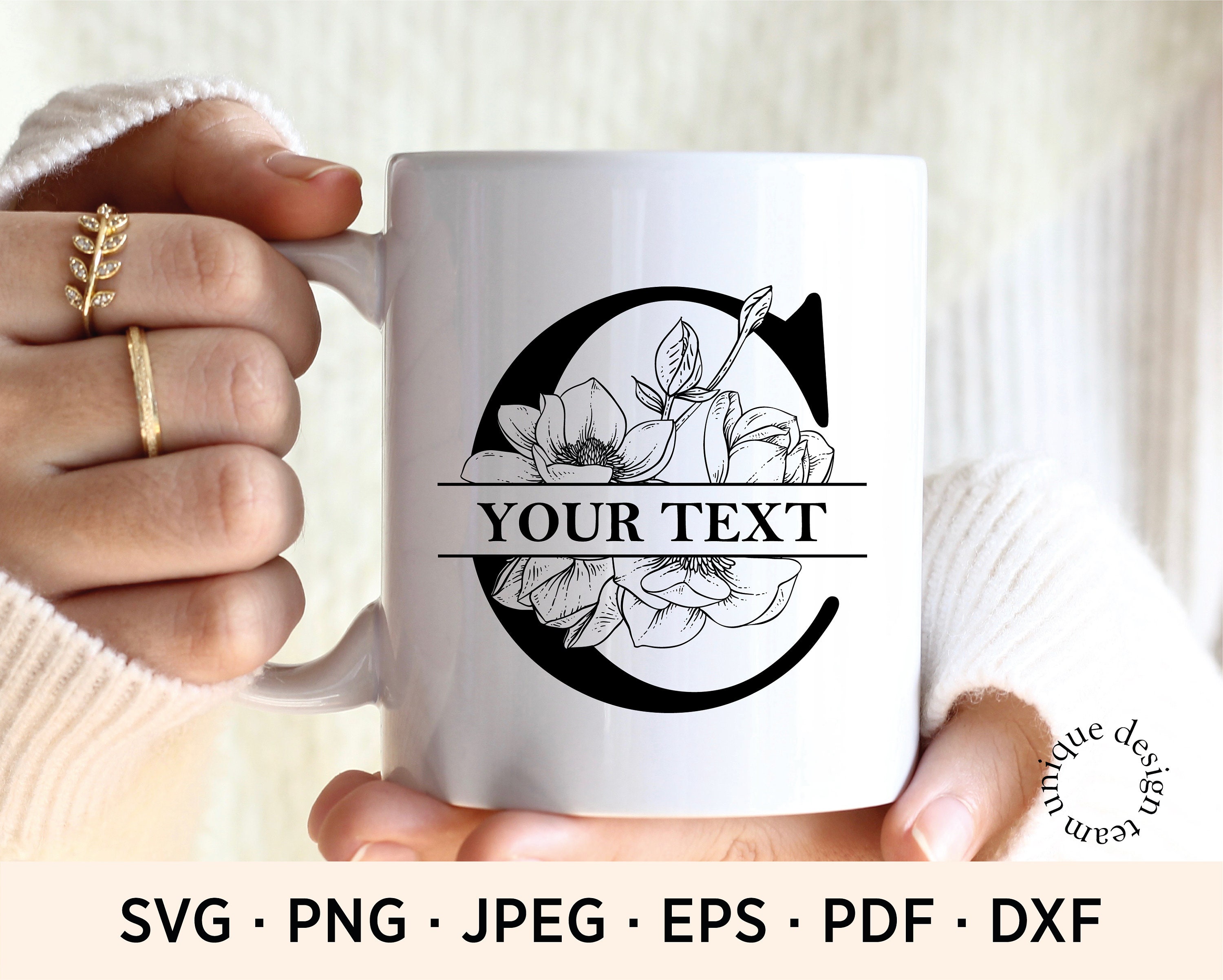 Flower Split Letter C, Personal Floral Letter SVG, Monogram Font ...