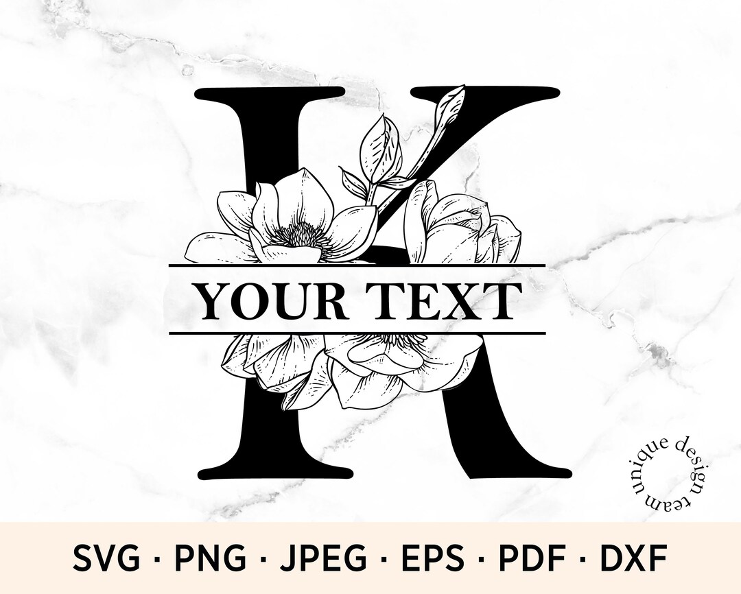 Flower Split Letter K, Personal Floral Letter SVG, Monogram Font ...