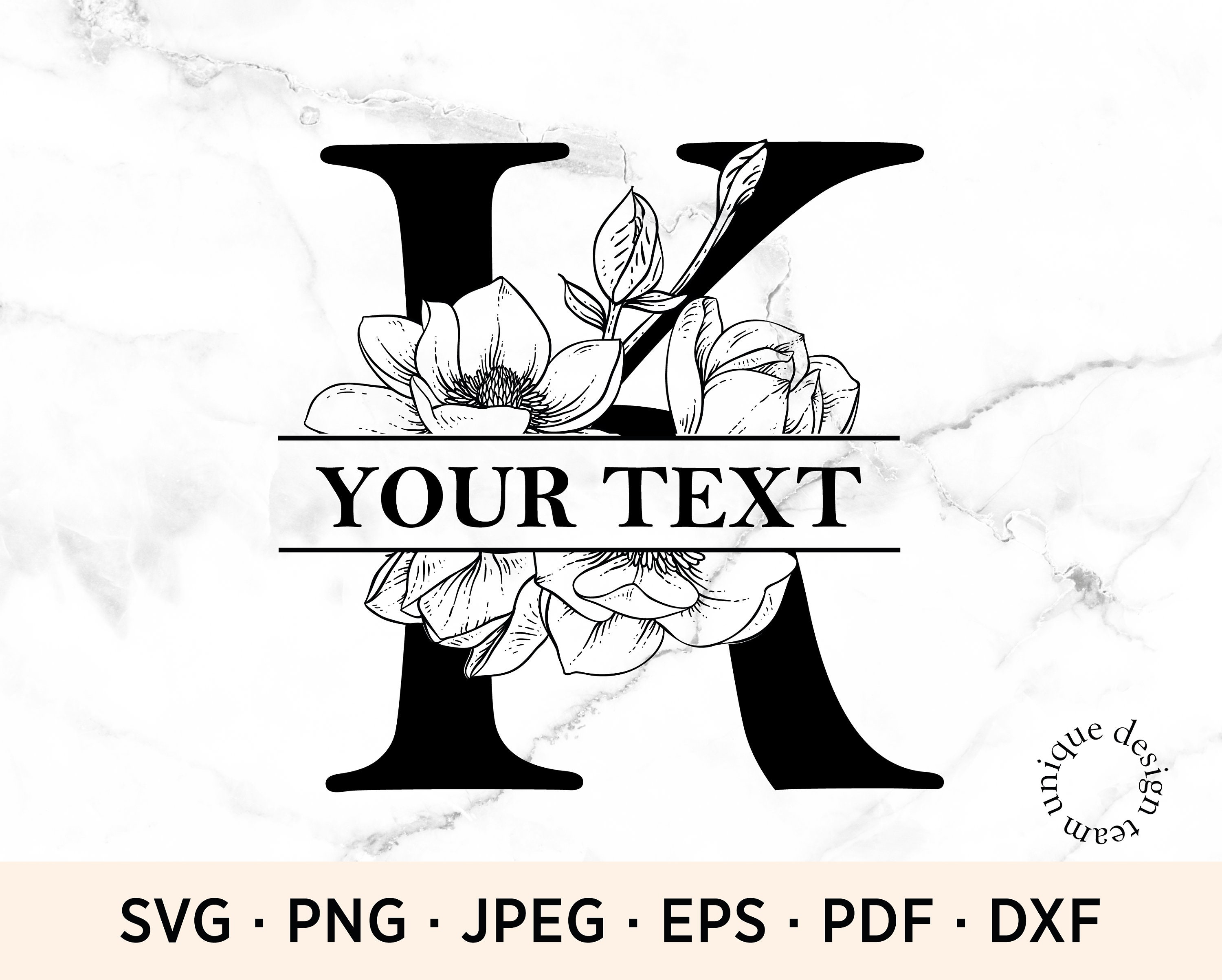 Flower Split Letter K, Personal Floral Letter SVG, Monogram Font ...