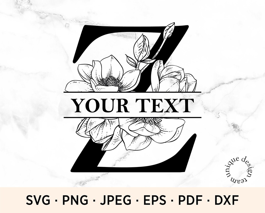 Flower Split Letter Z, Personal Floral Letter SVG, Monogram Font ...