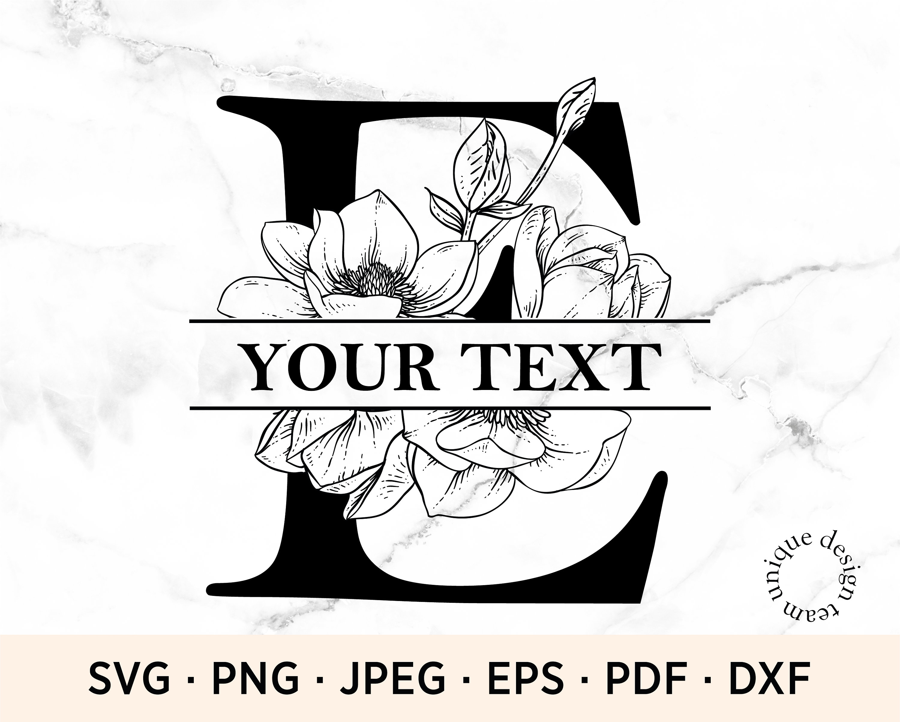 Flower Split Letter E, Personal Floral Letter SVG, Monogram Font ...