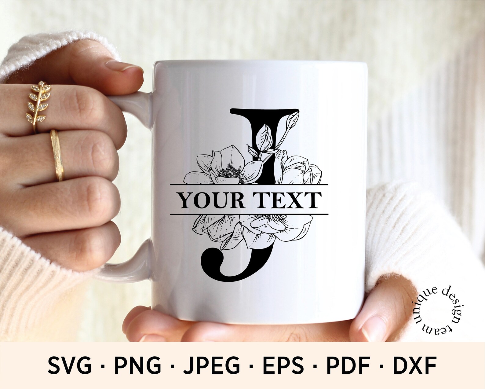 Flower Split Letter J, Personal Floral Letter SVG, Monogram Font ...