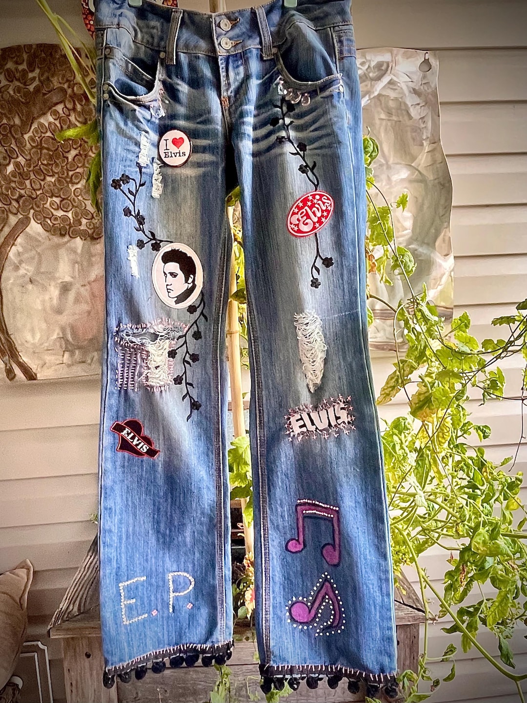 Elvis Presley JEANS! Vintage-upcycled-hand Embroidered-embellished ...