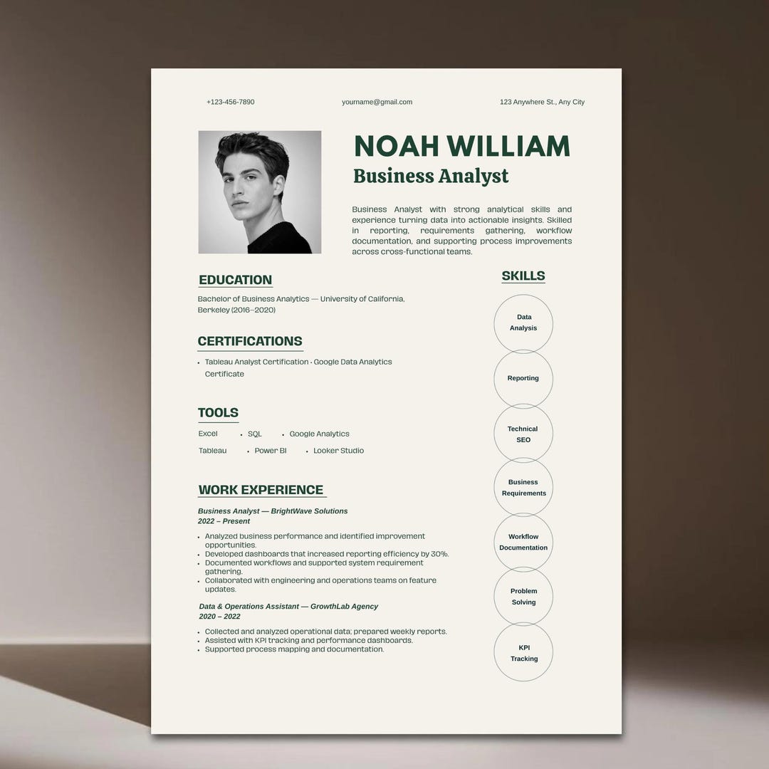 Business Analyst Resume Template | Data Analytics CV | Professional ...