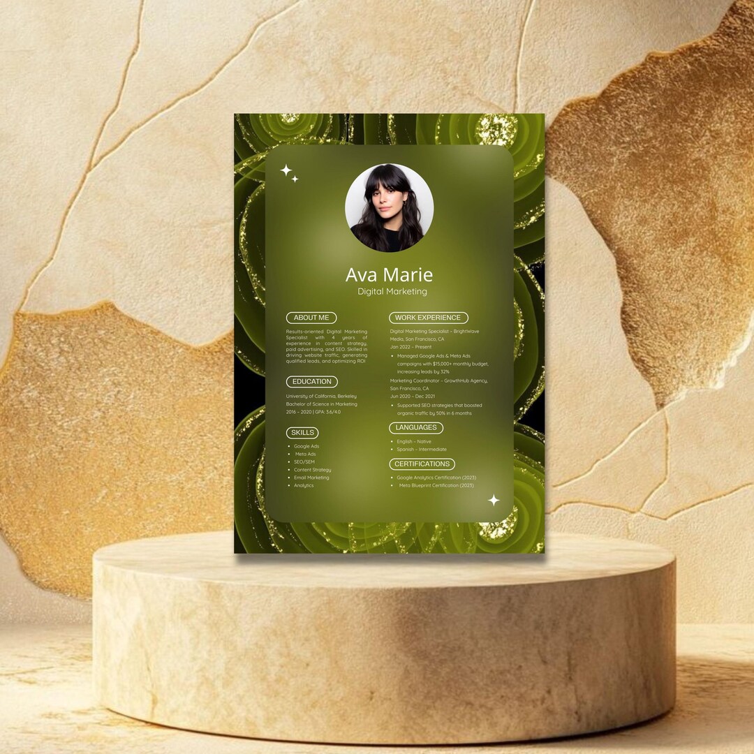 Modern Professional Resume Template | Olive Green CV | Canva Editable ...