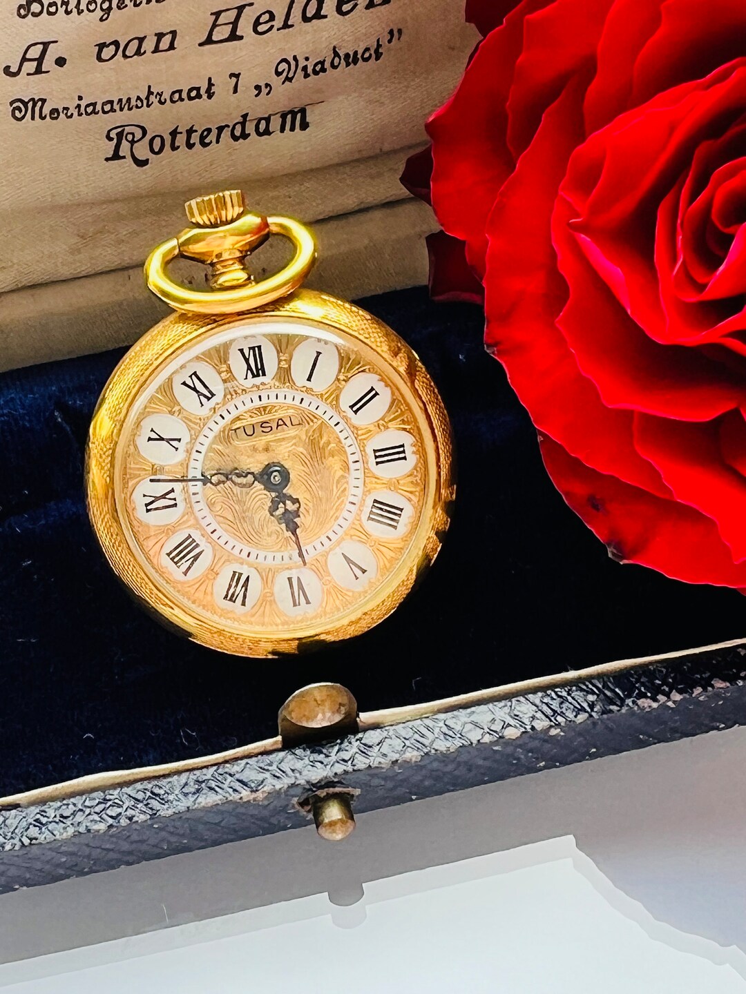 Tusal Swiss Pocket Watch Vintage Ladies Pocket Watch in Gold Plated ...