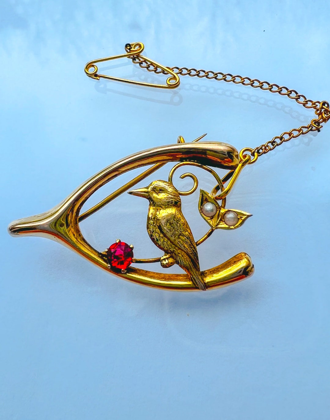 Unique Antique Victorian Gold Brooch. Chicken Bone, Bird Brooch. Real ...