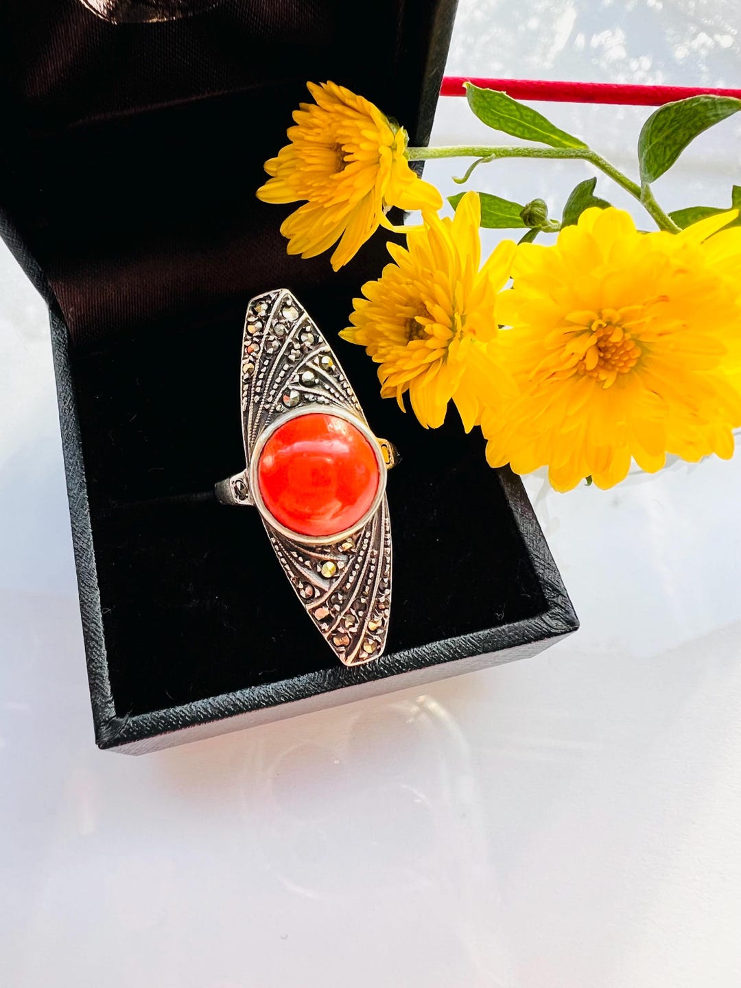 Red Coral Ring Set in Sterling Silver. Genuine Undyed Red Coral ...
