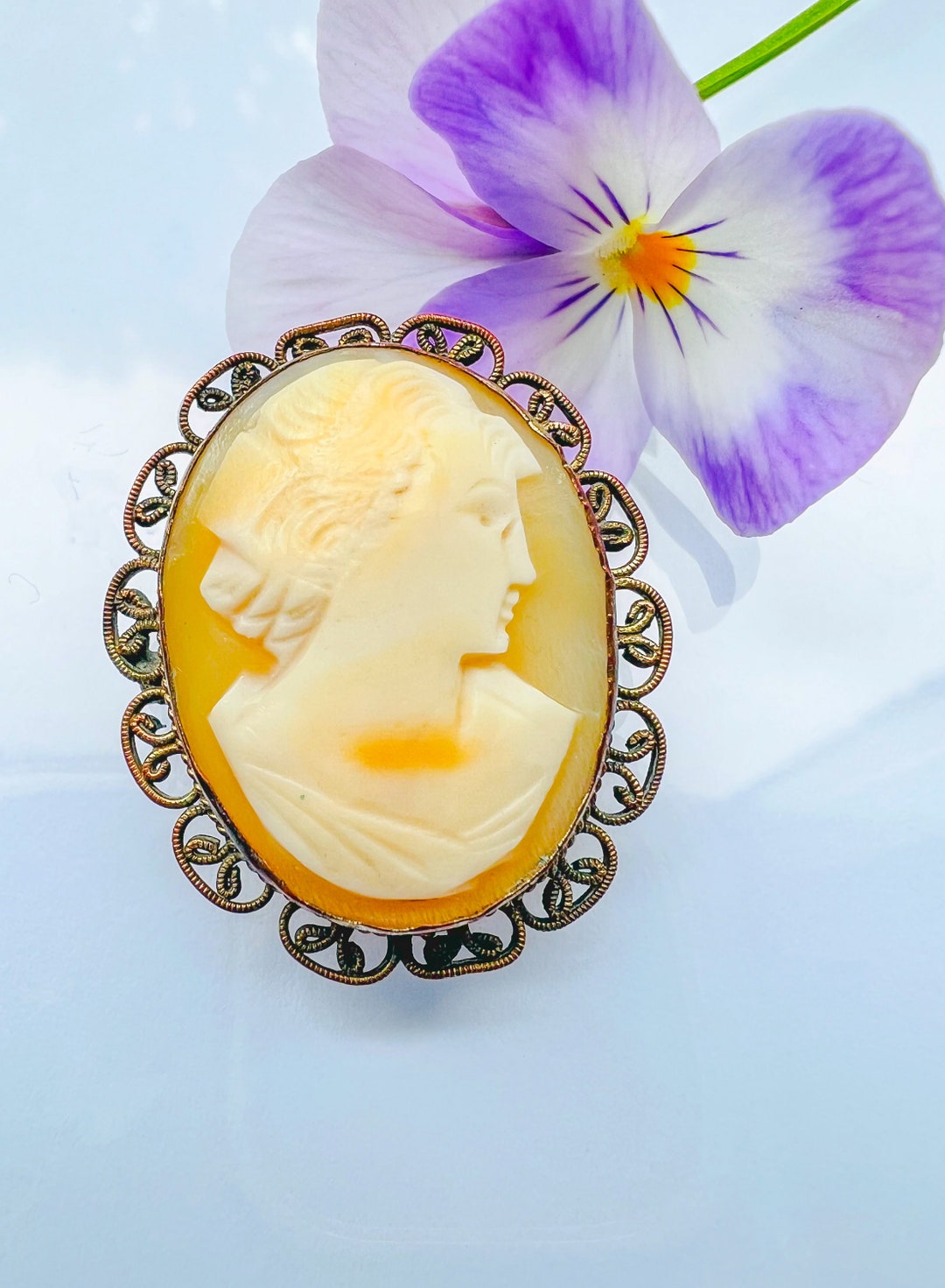 Antique Shell Cameo Brooch. Grand Tour Jewelry. Torre Del Greco Shell ...