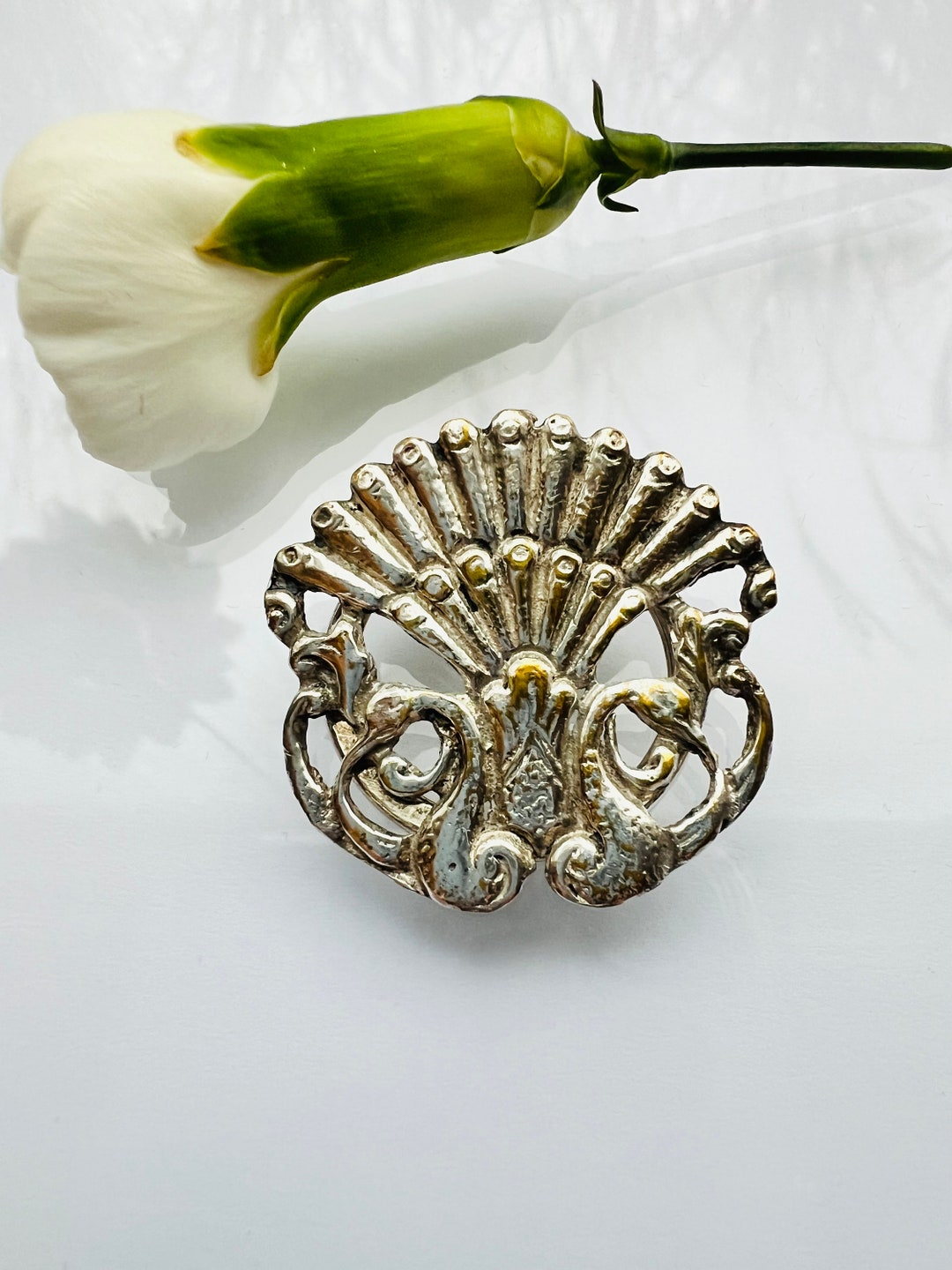 Antique Silver Dress Clip. Vintage Silver Djokja Scarf Clip. Peacock's ...