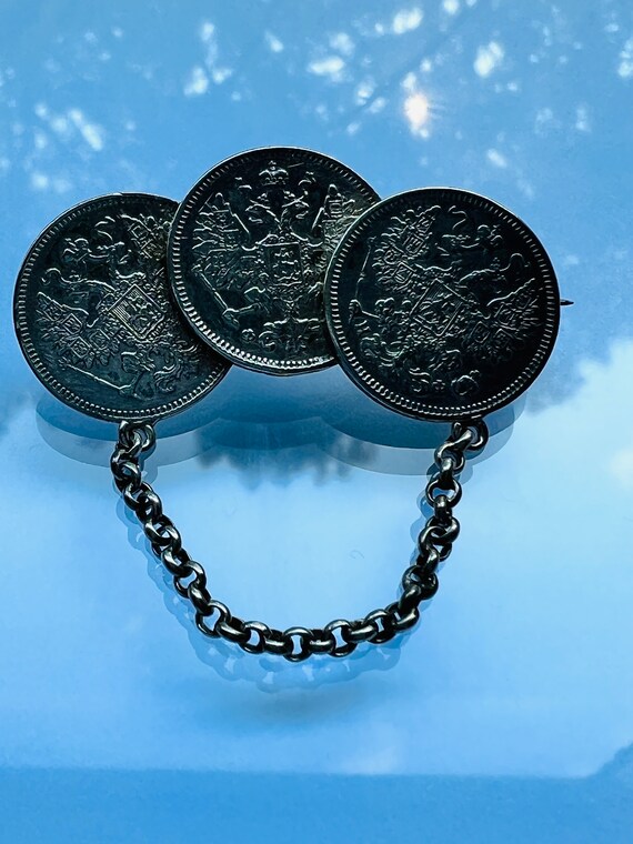 Antique Russian Empire Coin Brooch. Antique Sterling … - Gem