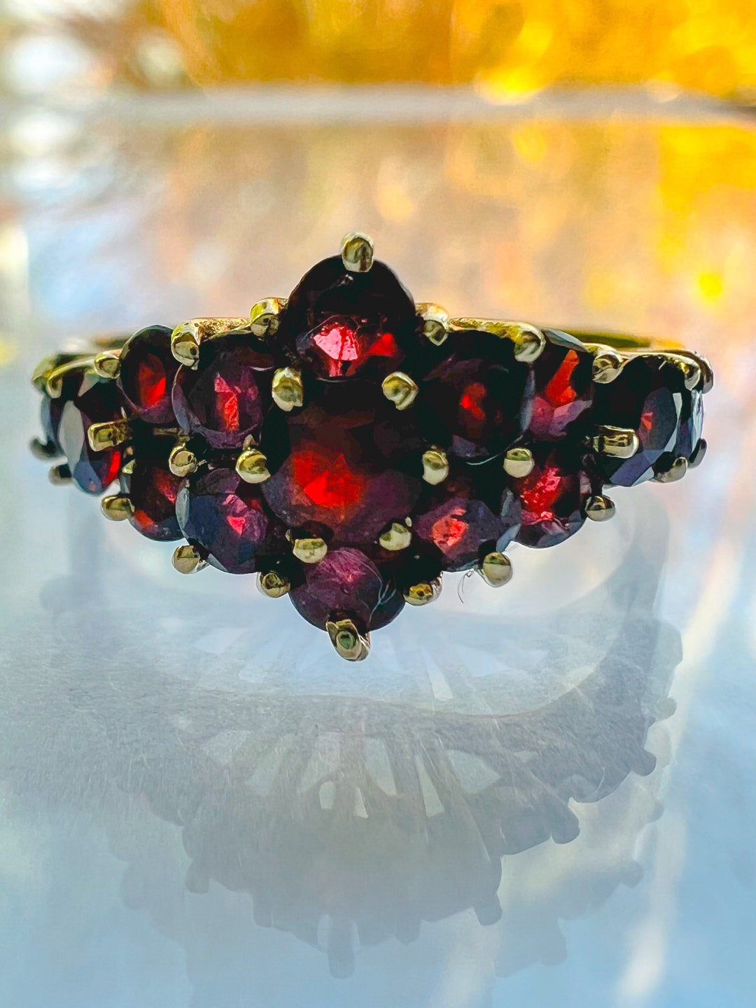 8K Gold Ring Set With Pyrope Garnet. Vintage Real Gold Ring. - Etsy