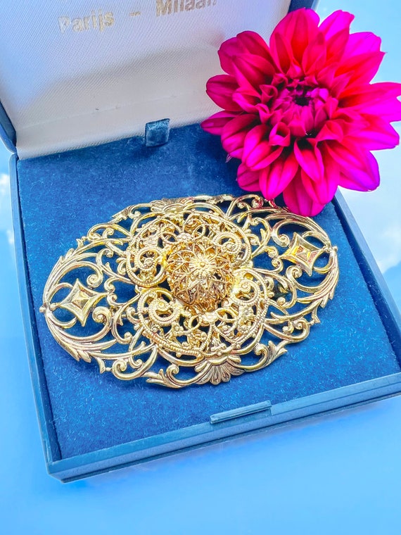 1960 vintage , filigree base gold tone metal Siam … - Gem