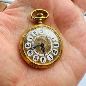 Tusal Swiss Pocket Watch Vintage Ladies Pocket Watch in Gold Plated ...