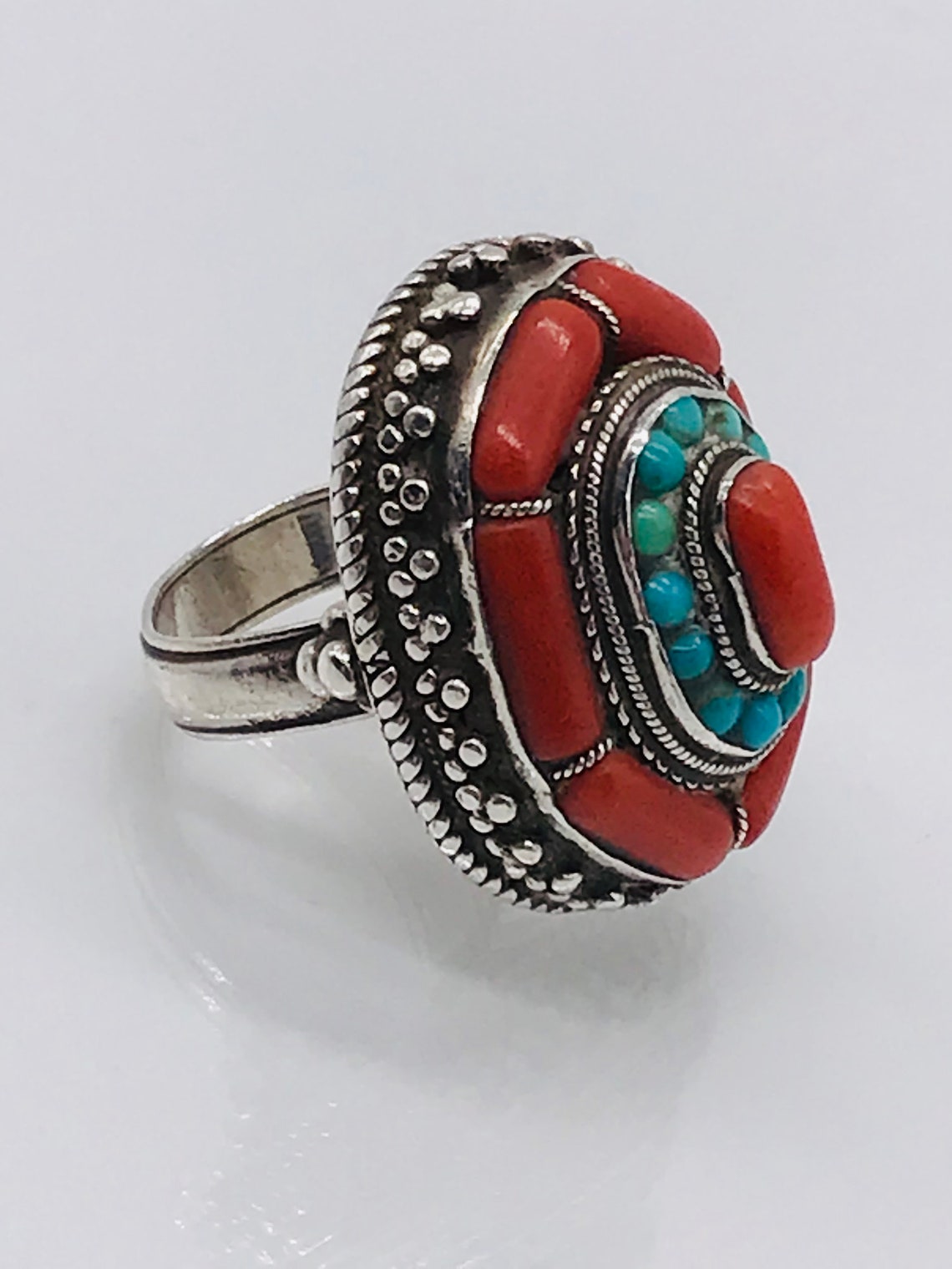 Antique Sterling Silver Large Massive Ring Inlaid With Real - Etsy