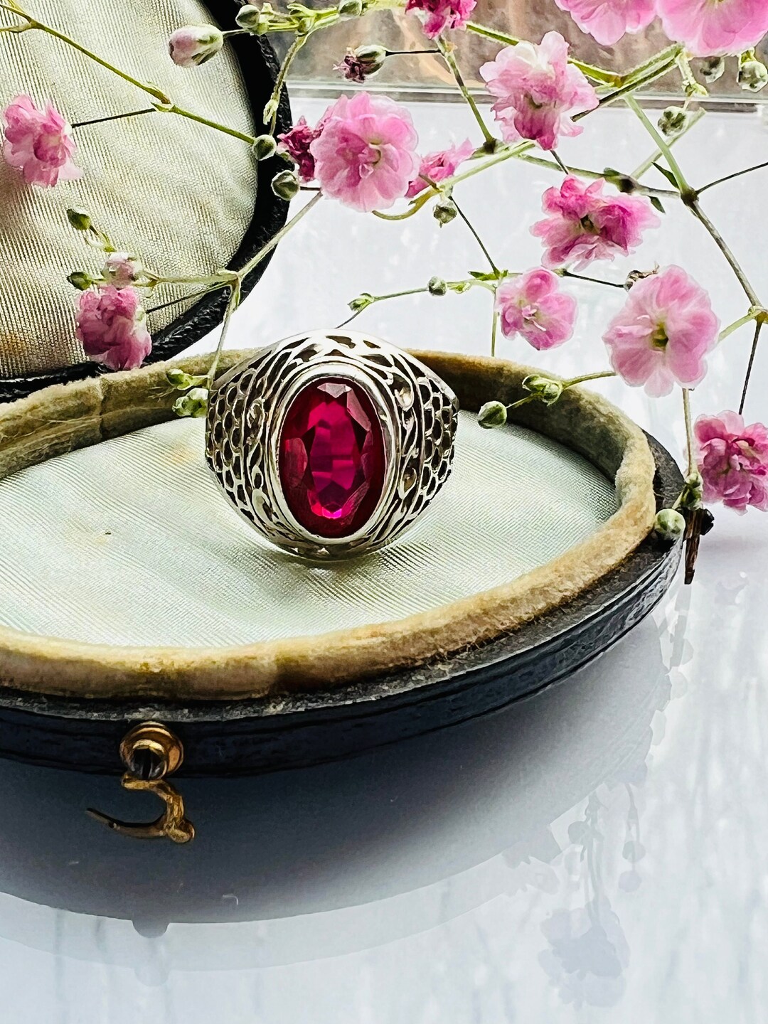 Ruby Ring. Vintage Russian Sterling Silver Ring Set With Ruby. Cocktail ...