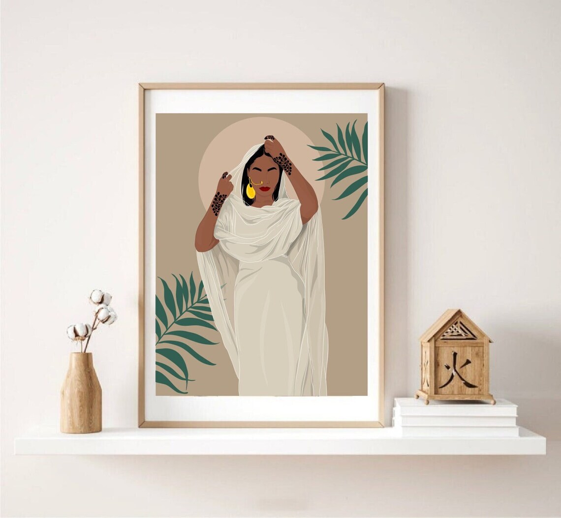 Sudaniya Minimal Art | Sudanese Woman in Toub Print | Sudanese Art ...