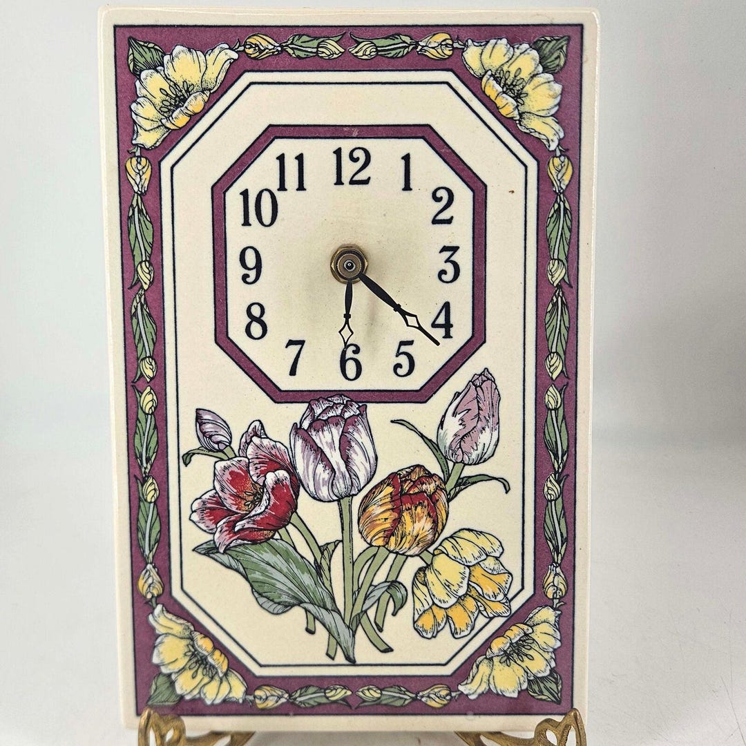 Vintage Pottery Tile Floral Cottage Core Clock Wall Clock Works - Etsy
