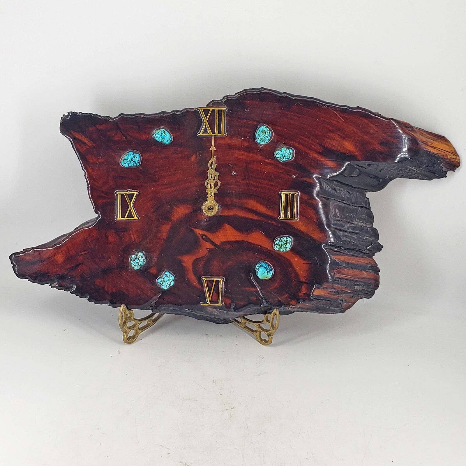 Mid Century Modern Lacquered Wooden Slab Wall Clock W Turquoise Accents ...