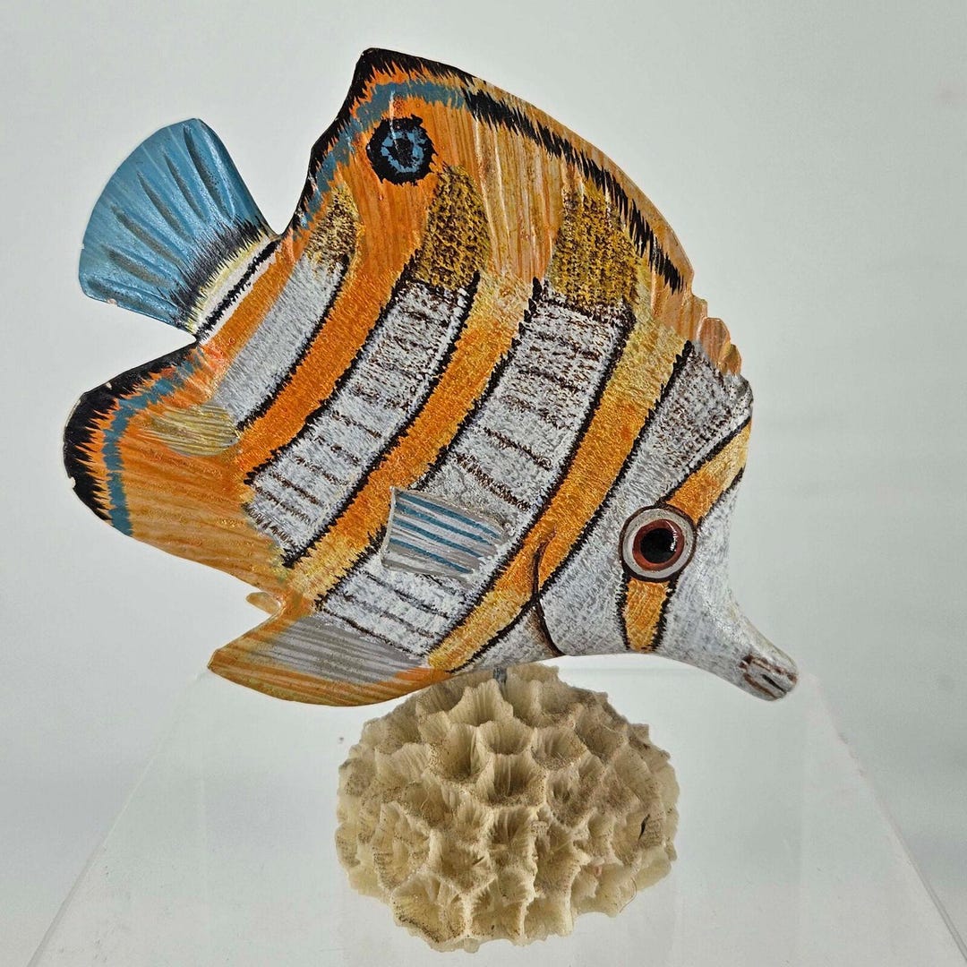 MCM Hand Carved Hand Painted Tropical Fish on Real Coral Base - Etsy