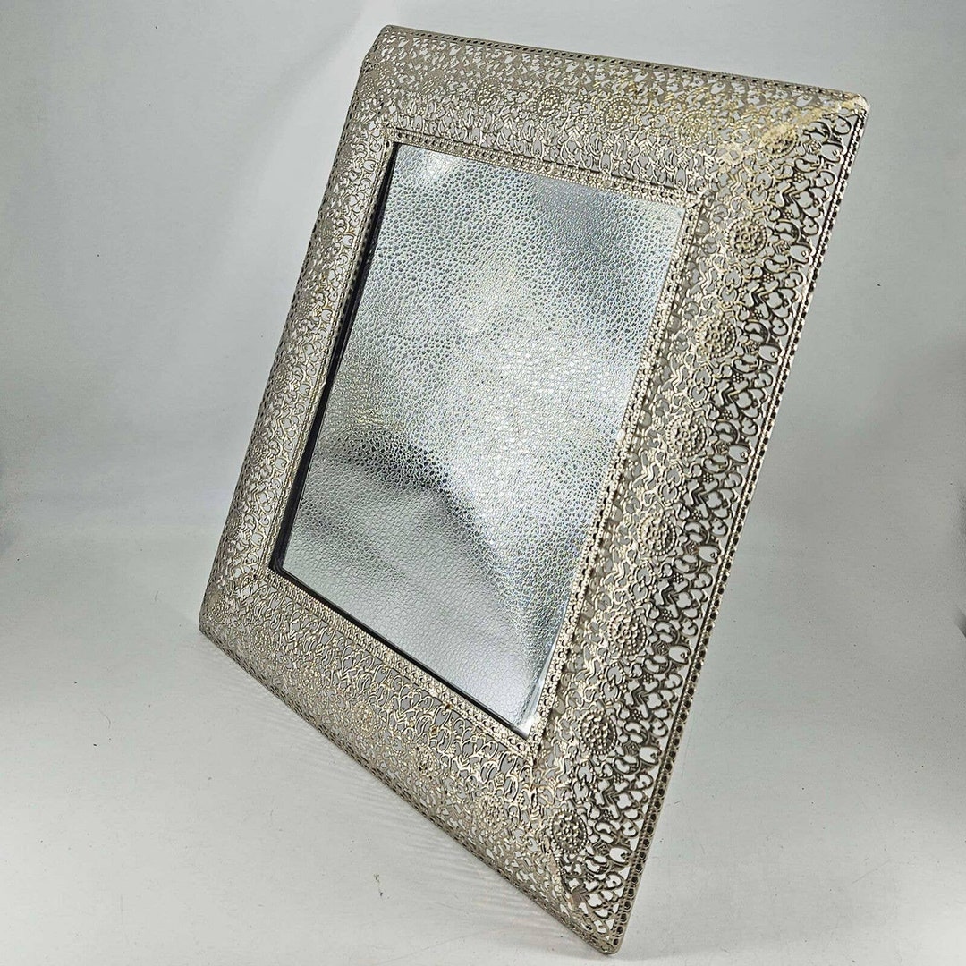 Vintage Large Filigree Ormolu Tabletop Mirror Silver Hollywood Regency ...