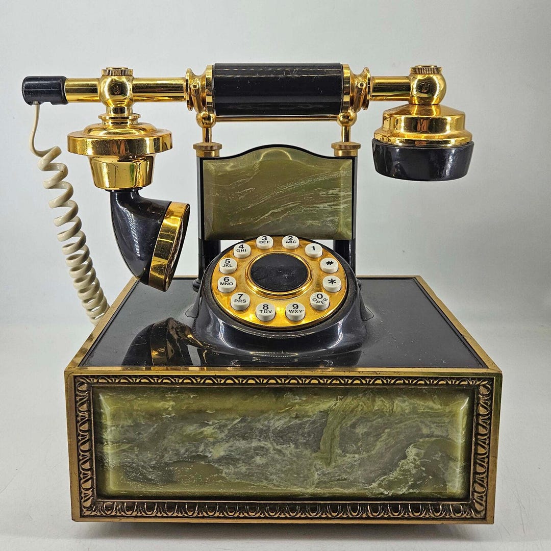 Vintage Green Onyx Marble Look Gold Landline Telephone Retro Hollywood ...