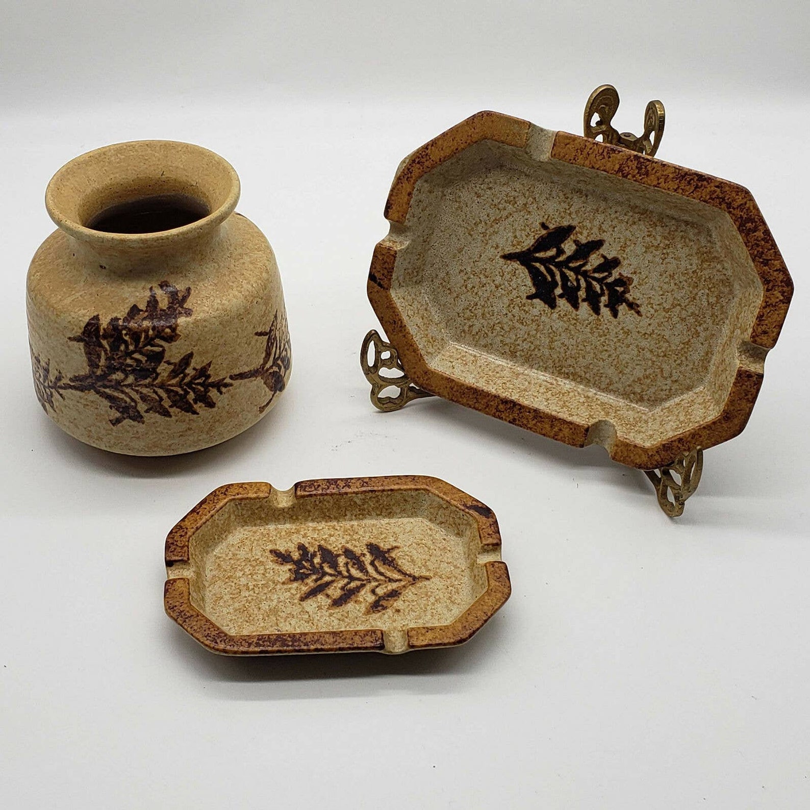 3 Pc Mid Century Modern MCM Pottery Craft Stoneware Vase & Ashtrays - Etsy