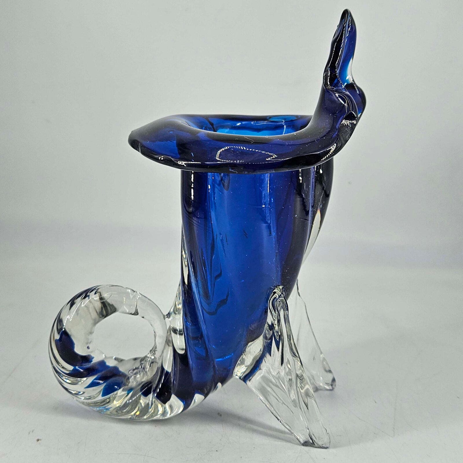 Vintage Hand Blown Art Glass Cobalt Blue Cornucopia Jack in a Pulpit ...